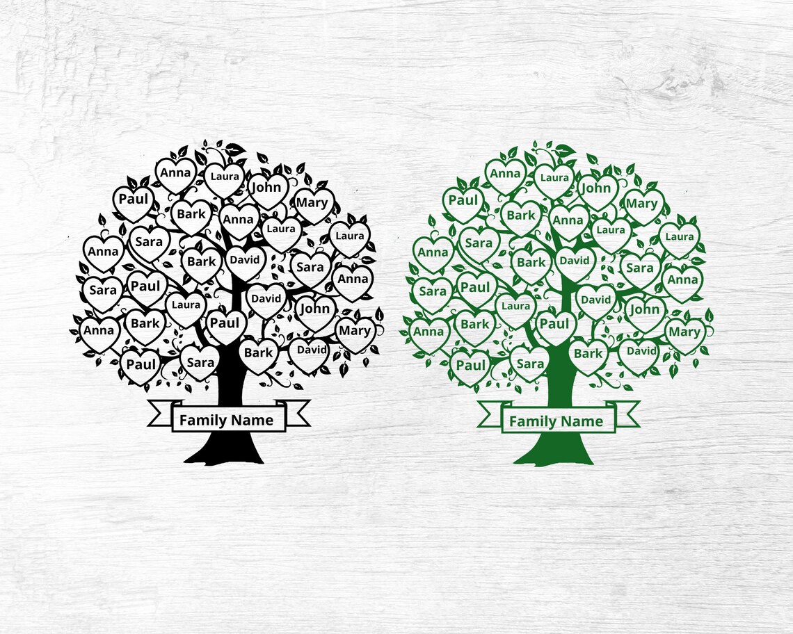 Family Tree Svg 28 Members Tree Split Monogram Family Heart - Etsy