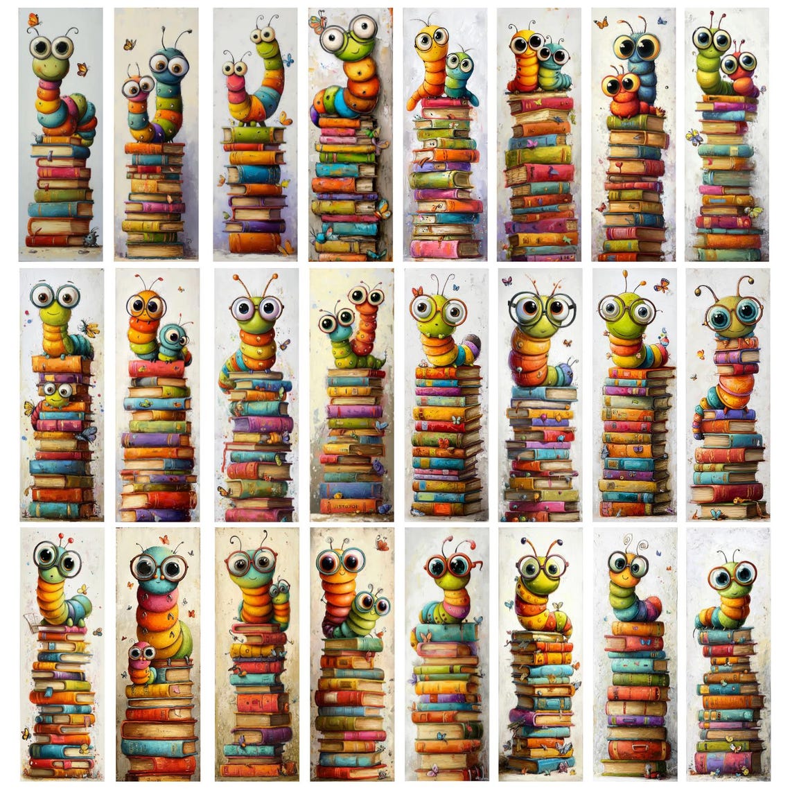 Cute Whimsical Bookworm Bookmarks, Printable Bookmark PNG, Kids Reading ...