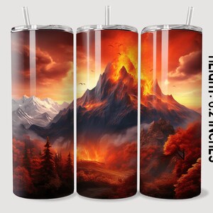 Volcano 20oz Skinny Tumbler Wrap, Erupting Volcano Tumbler PNG ...