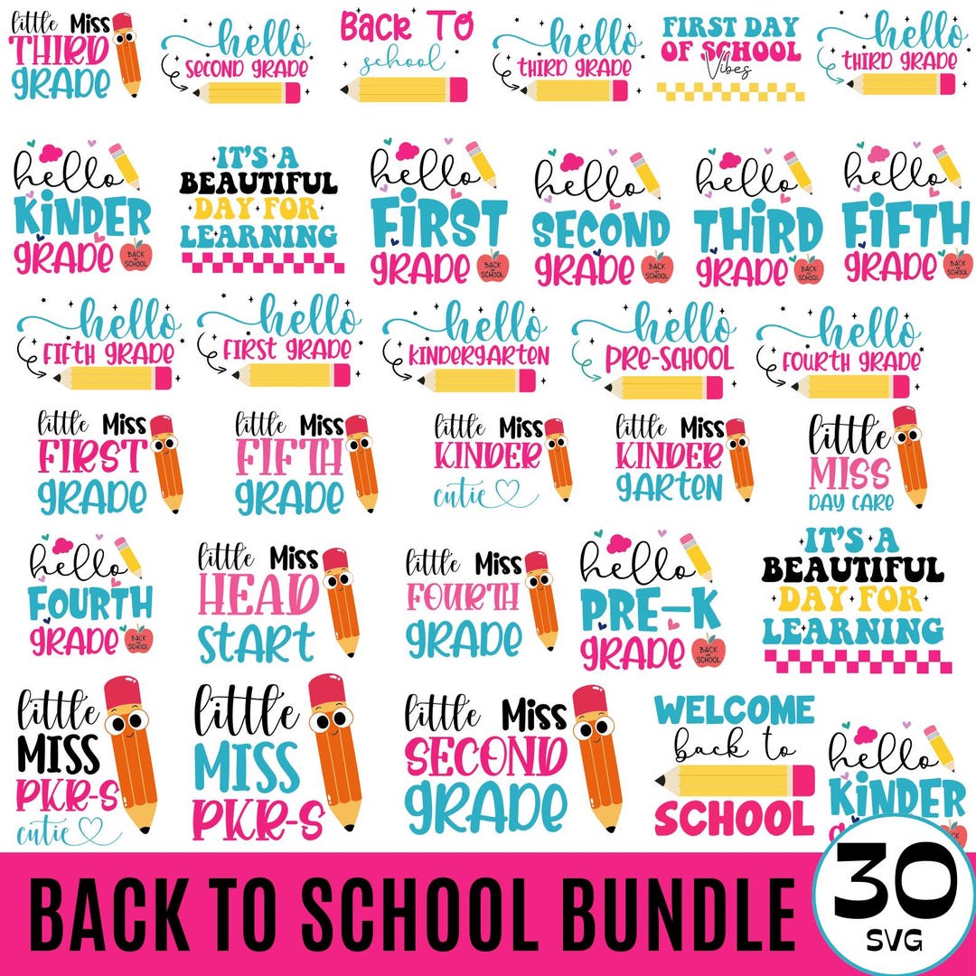Back to School SVG PNG Bundle, Retro Kindergarten, Pre Grade, School ...