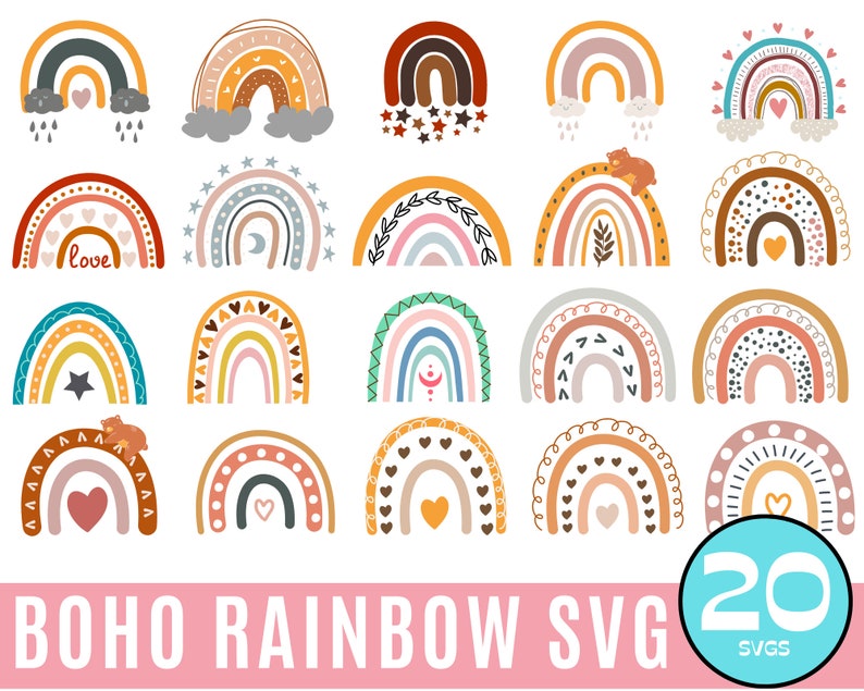 20 Boho Rainbow Svg Bundle Cute Rainbow Svg Boho Rainbow - Etsy