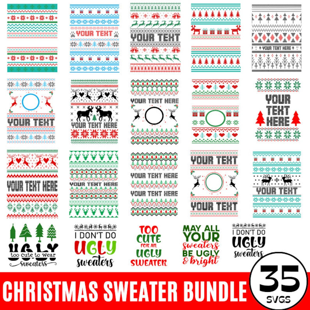 Ugly Sweater SVG Bundle, Christmas Ugly Sweater Templates, Ugly Sweater ...