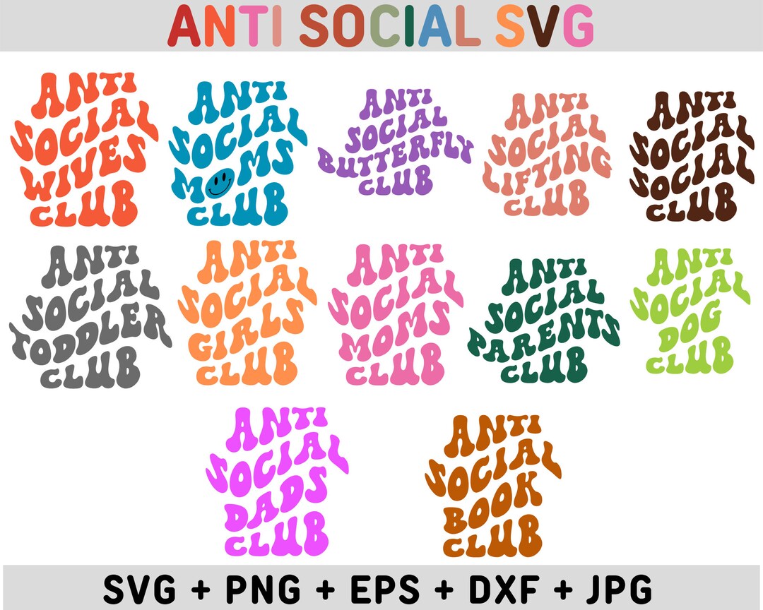 Anti Social Svg Bundle Stacked Wavy Text Socially Awkward - Etsy