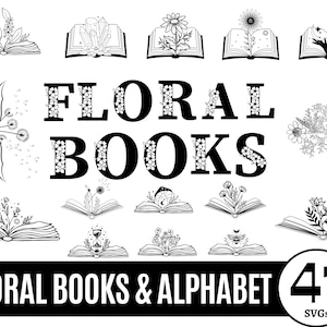 Floral Book & Alphabet Svg Bundle, Floral Wedding Alphabet Svg, Book ...