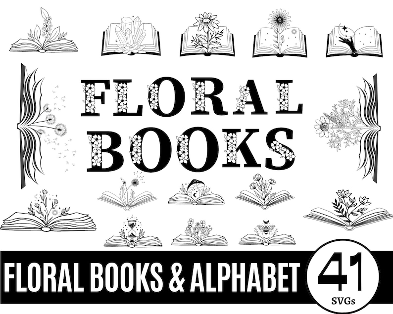 Floral Book & Alphabet Svg Bundle Floral Wedding Alphabet - Etsy