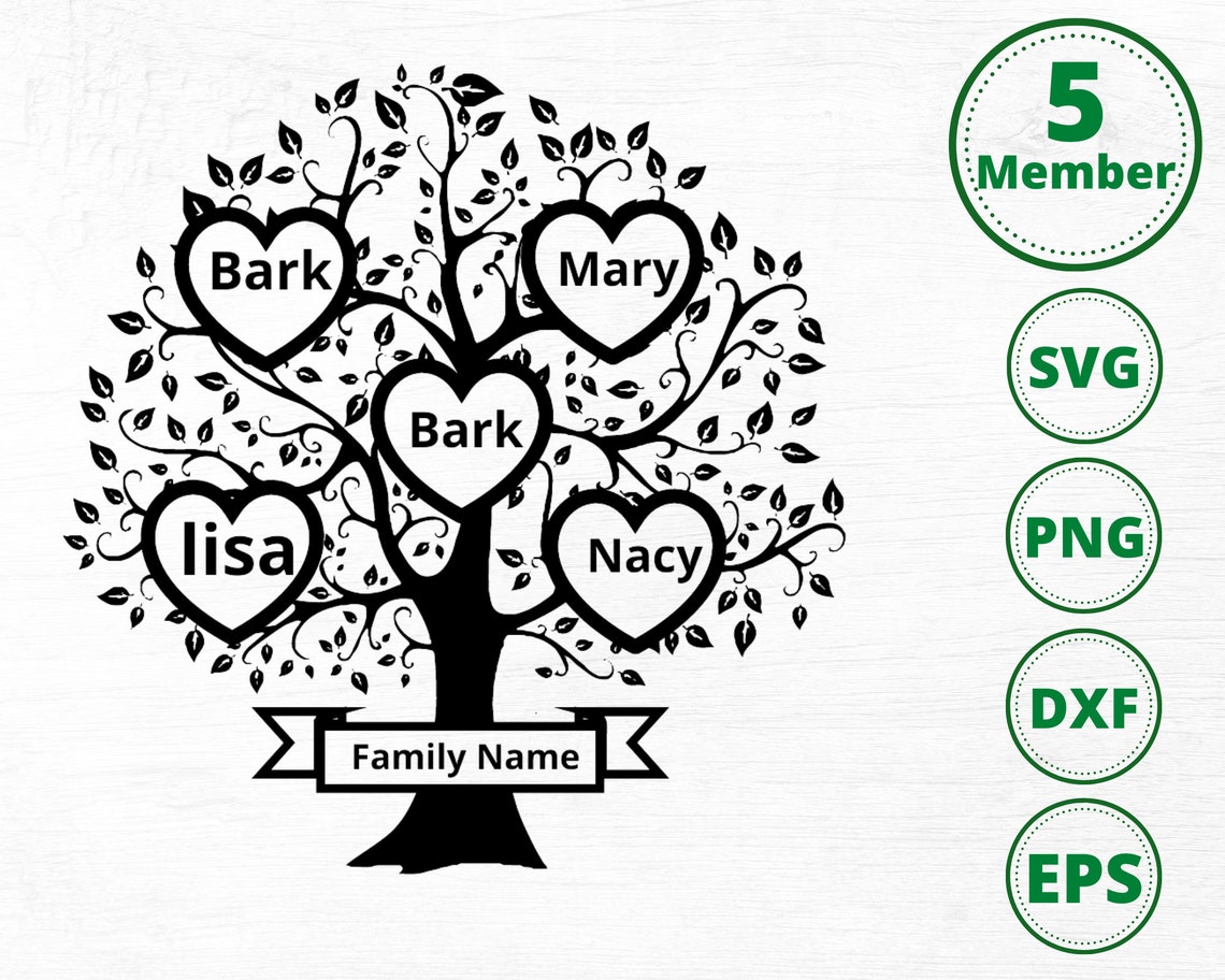 Family Tree 5 Member Svg Family Heart Tree Svg Family | Etsy