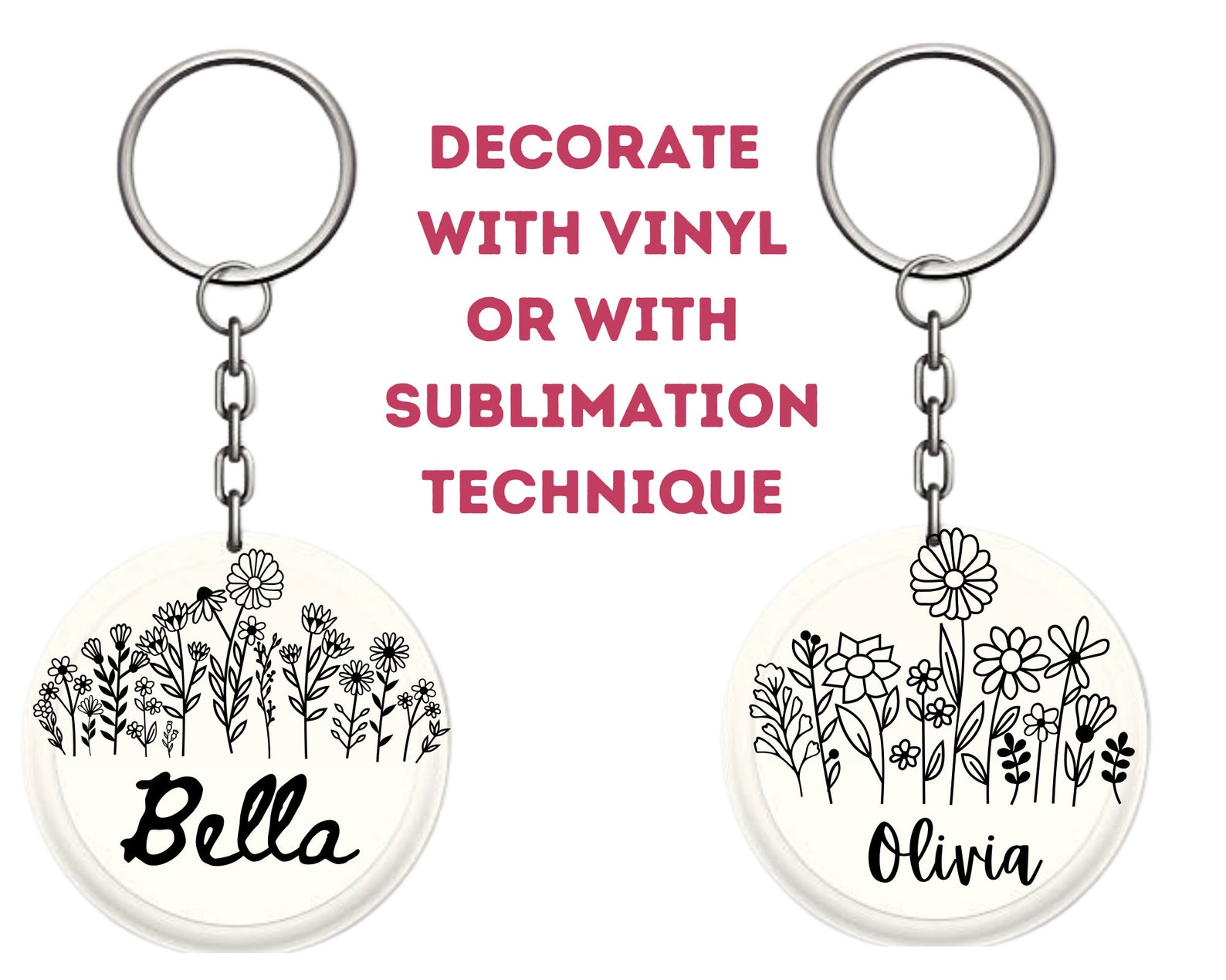 Floral Keychain SVG Bundle, Key Ring Svg, Keychain Pattern Svg, Round ...