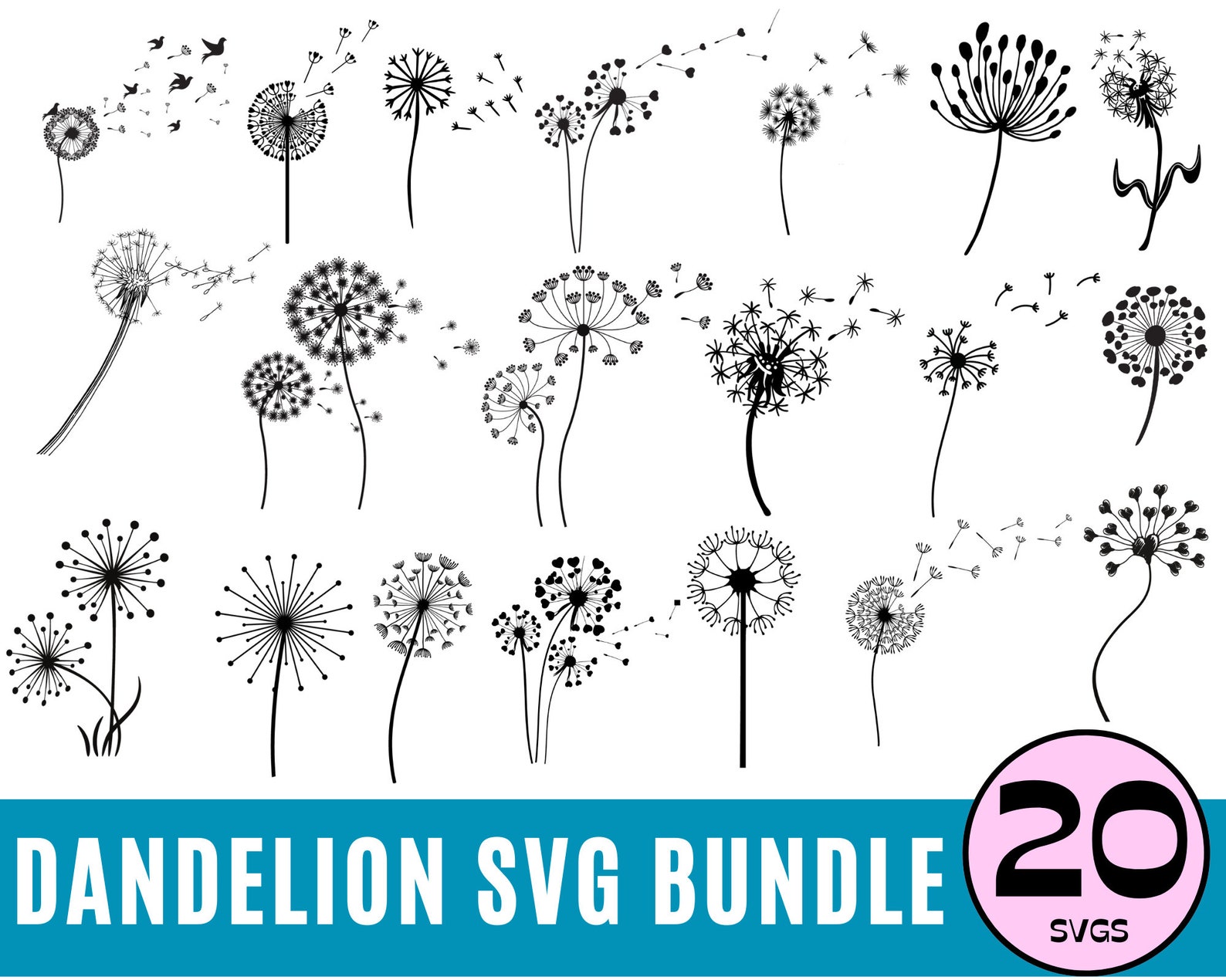 Dandelion Svg Bundle, Dandelion Eps, Dandelions, Dandelion Butterfly ...