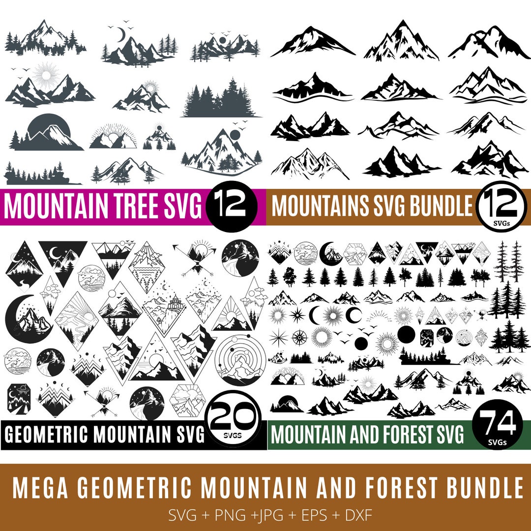 MEGA Geometric Mountain and Forest BUNDLE, Camping Outdoors Adventure ...