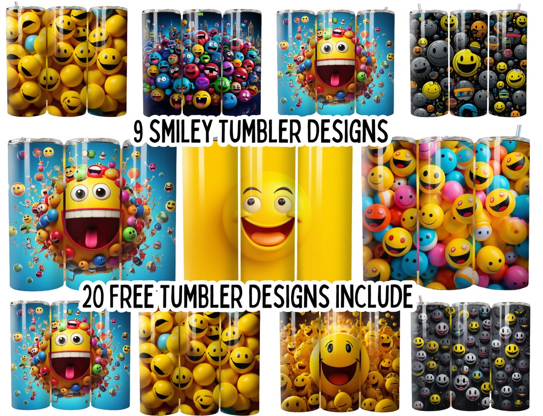 3D Smiley Face 20 Oz Tumbler Wrap, Smiley Bundle Sublimation Tumbler ...