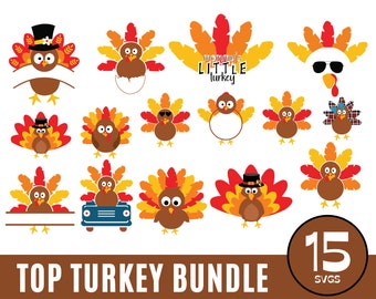 Thanksgiving Turkey Svg Bundle, Turkey Face Svg, Cute Turkey Svg, Happy ...