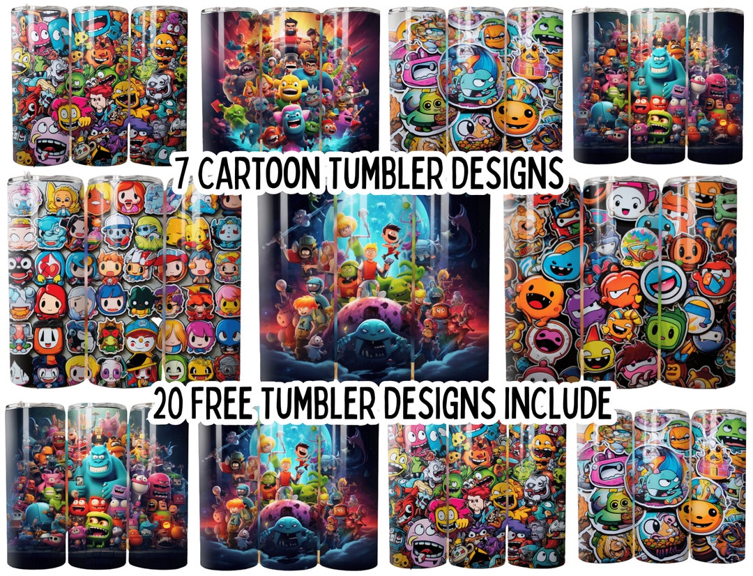 3D Cartoon Character 20oz Tumbler PNG, Skinny Tumbler Bundle PNG,3D ...