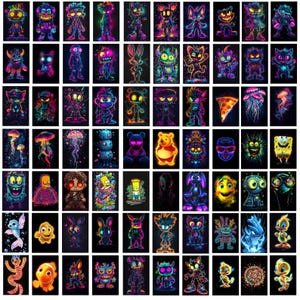 300+ T-shirt PNG Bundle, Neon Glow Cartoon Characters & Fun Designs, T ...