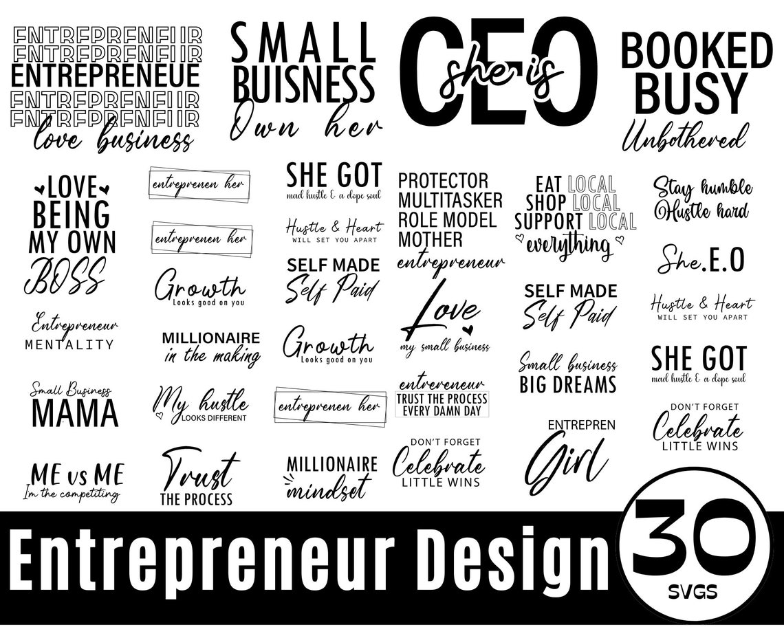 30 Entrepreneur Svg Bundle, Small Business Owner Svg, Inspirational T ...
