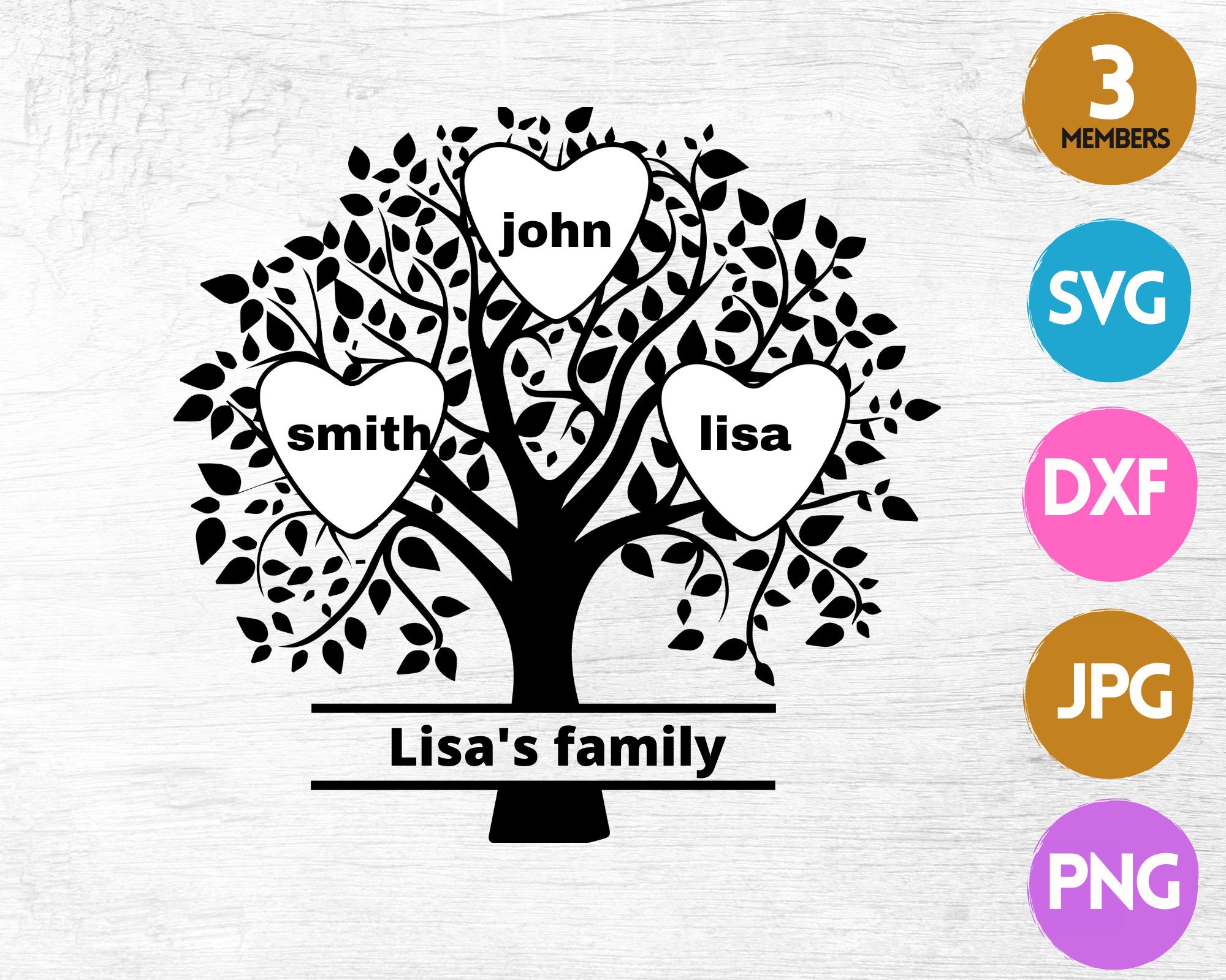 Family Tree Svg 3 Members Family Reunion Svg Custom Family | Etsy