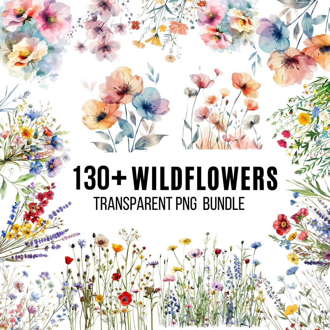 130+ Wildflower Clipart Bundle, Watercolor Wildflower Png, Wildflower ...