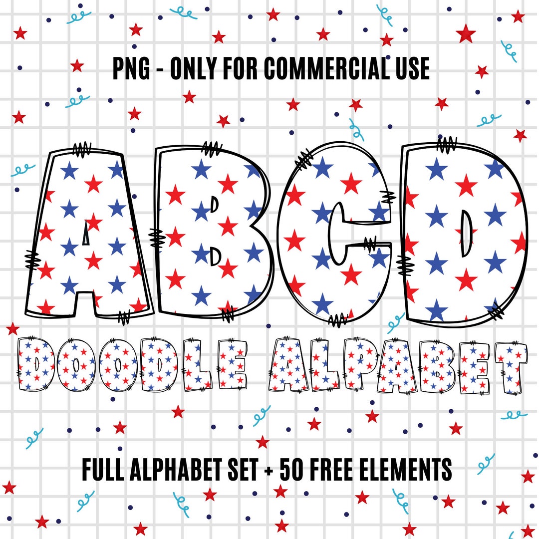 4TH July USA Doodle Letters Png, Patriotic Doodle Alphabet, USA Letters ...