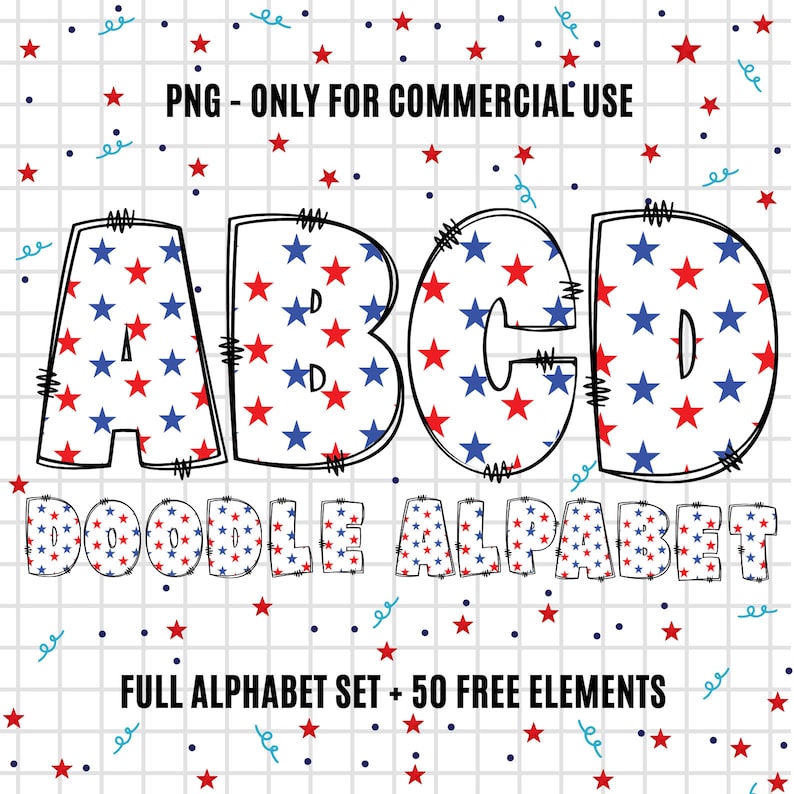 4TH July USA Doodle Letters Png, Patriotic Doodle Alphabet, USA Letters ...