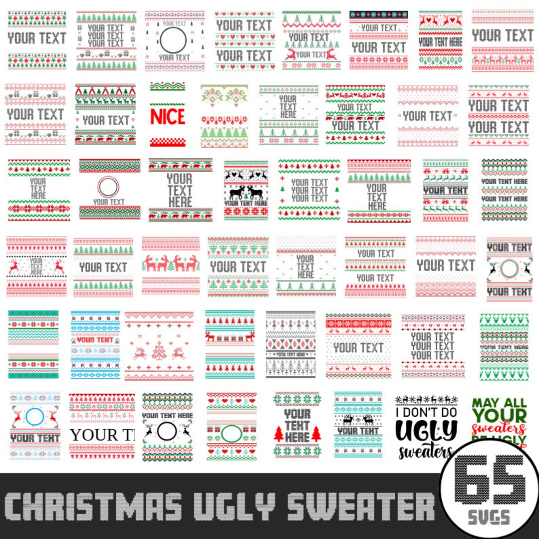 65 Ugly Sweater SVG Mega Bundle, Christmas Ugly Sweater Template, Ugly ...