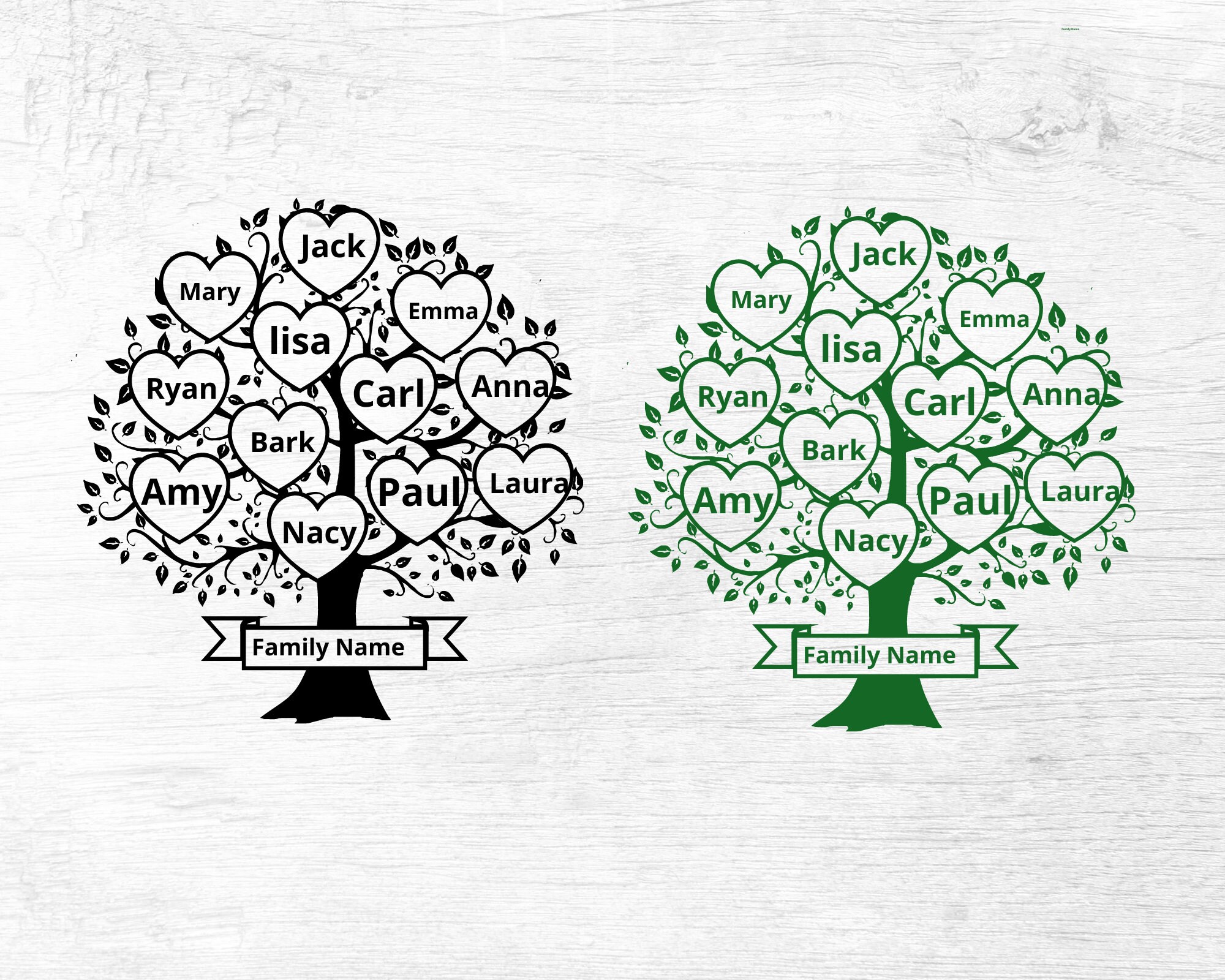 Family Tree Svg 12 Members Tree Split Monogram Family Heart - Etsy