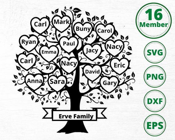 Family Tree Svg 16 Members Tree Split Monogram Family Heart - Etsy