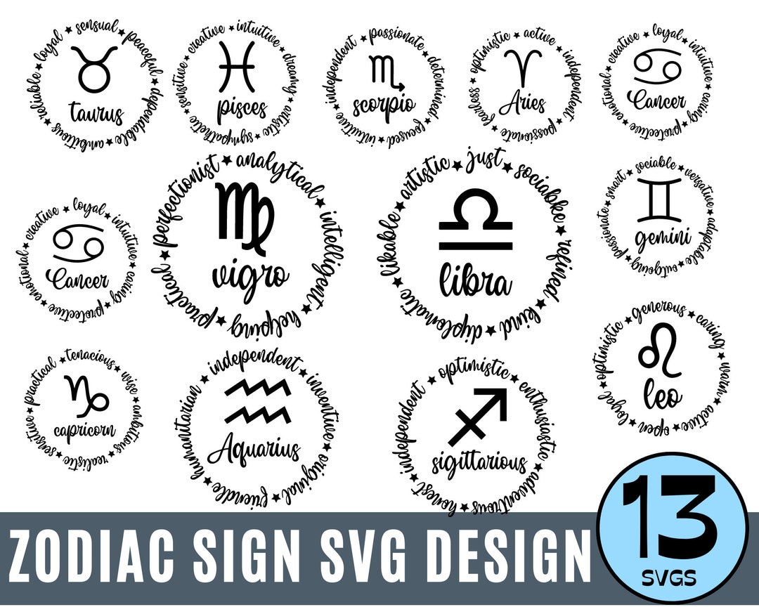 Zodiac Signs SVG Bundle Astrology Signs Svg Star Sign Svg - Etsy
