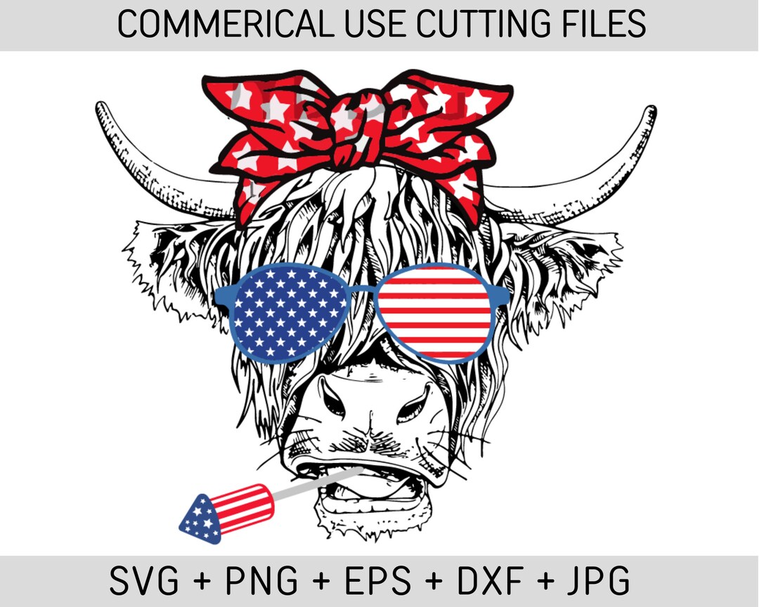 Cow July 4th America Svg, Highland Cow, 4th of July, Digital Download ...