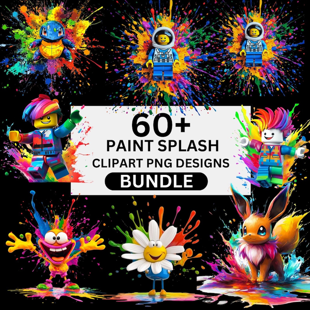 60+ Paint Splash Clipart PNG Designs Bundle, Cartoon Characters Splash ...