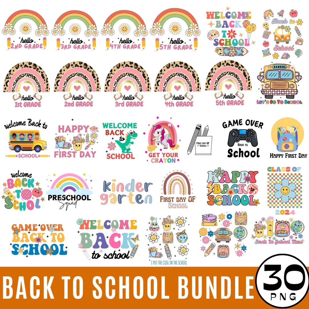 Retro Back to School PNG Bundle, Kindergarten Designs, First Day of ...