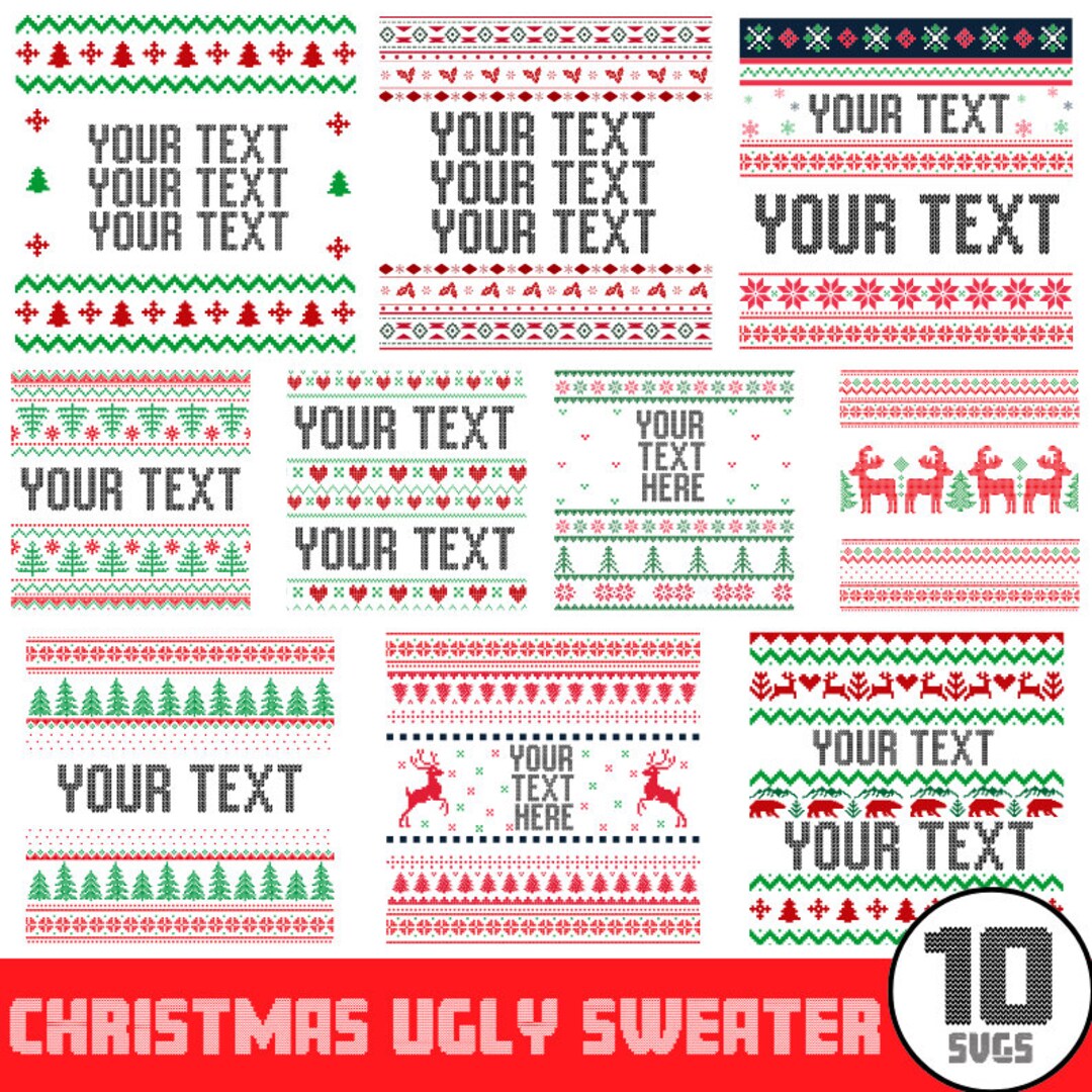 10 Ugly Sweater SVG Bundle, Christmas Ugly Sweater Templates, Ugly ...