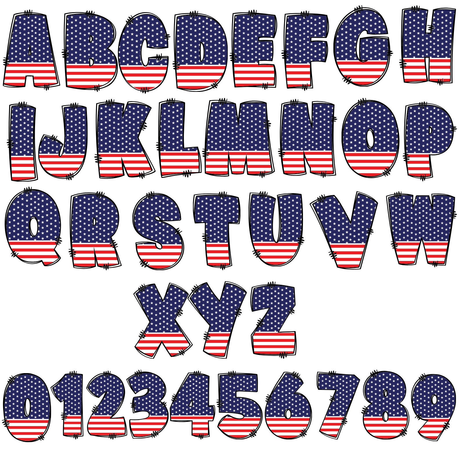 4TH July USA Letters Png Bundle, Patriotic Doodle Alphabet, USA Letters ...