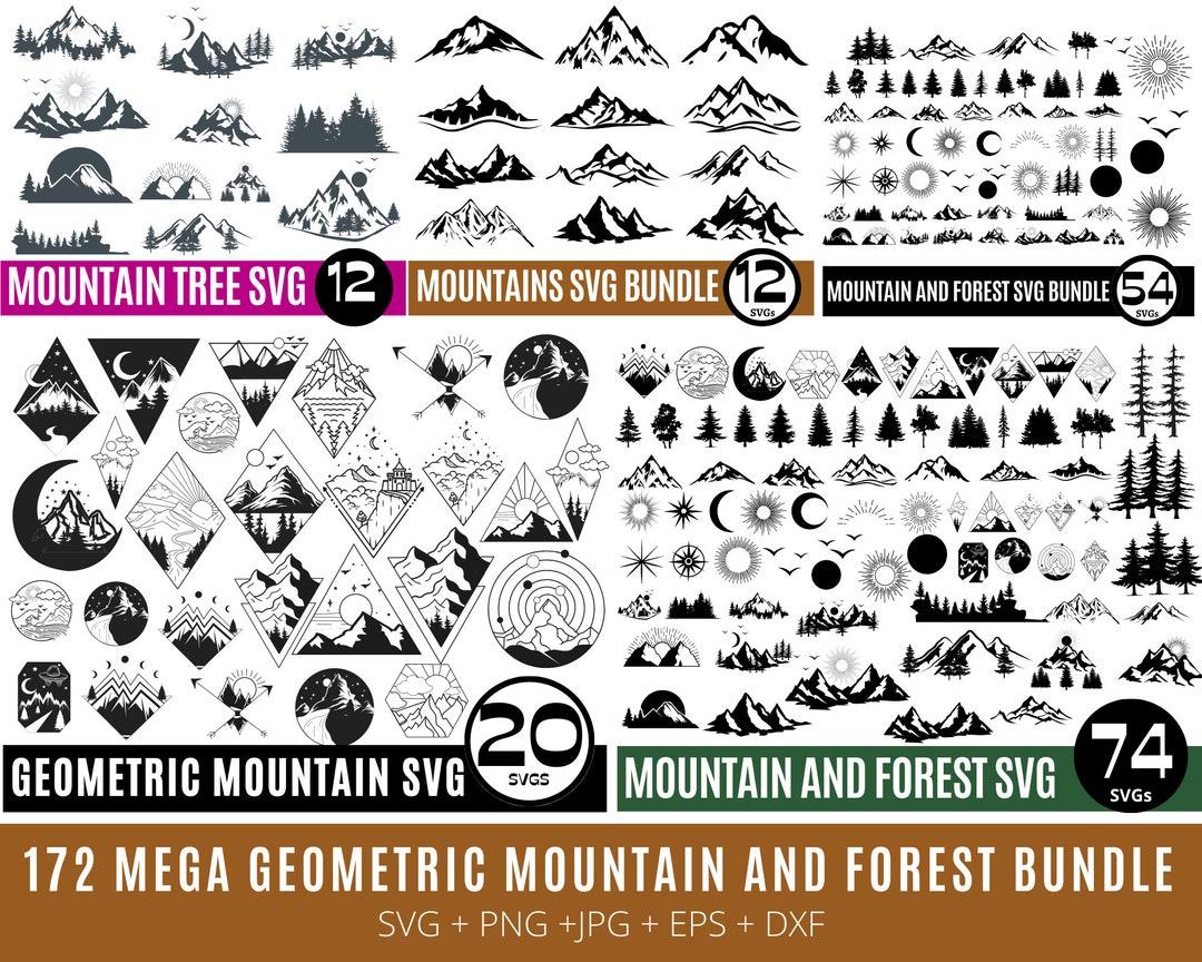 MEGA Geometric Mountain and Forest BUNDLE, Camping Outdoors Adventure ...