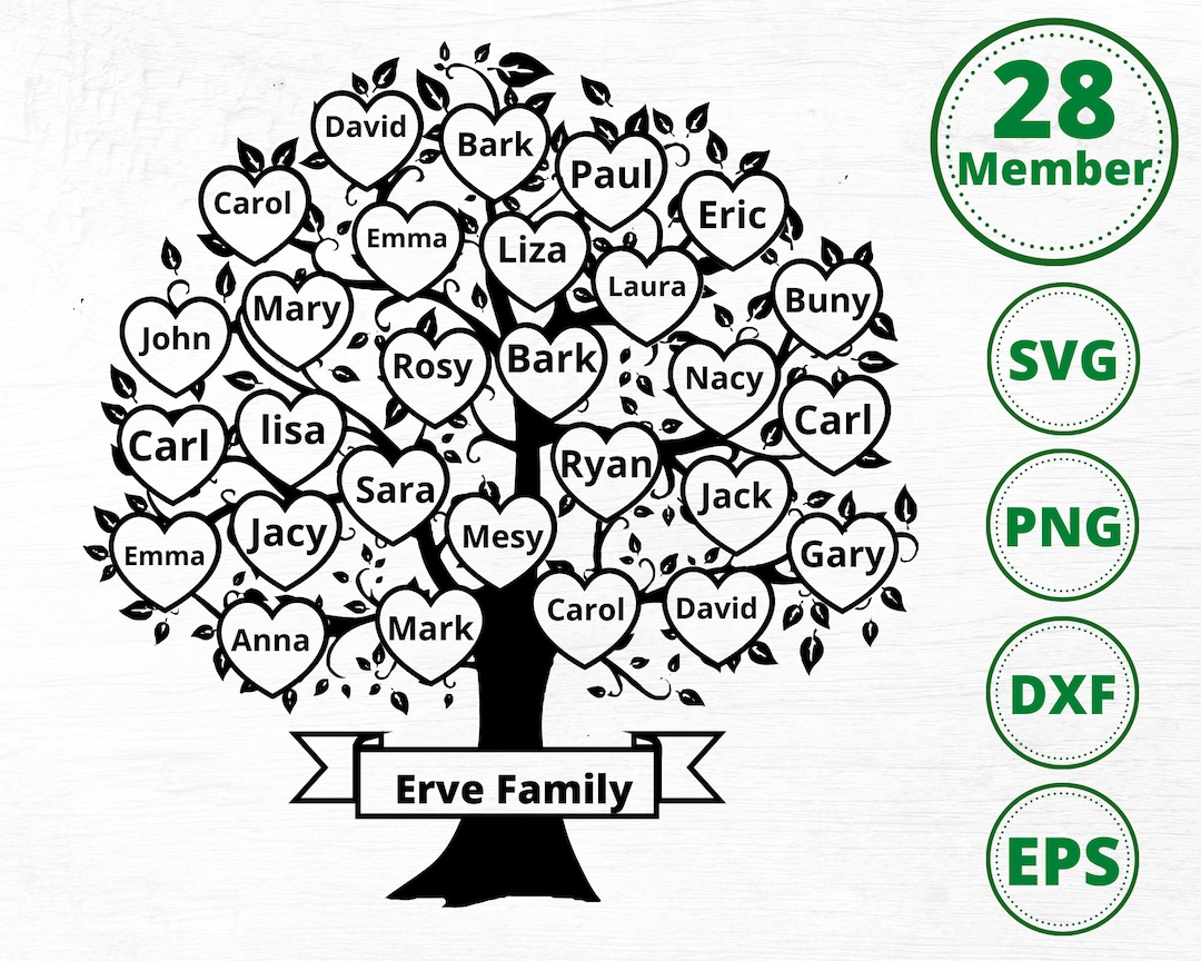 Family Tree Svg 28 Members, Tree Split Monogram, Family Heart Tree Svg ...