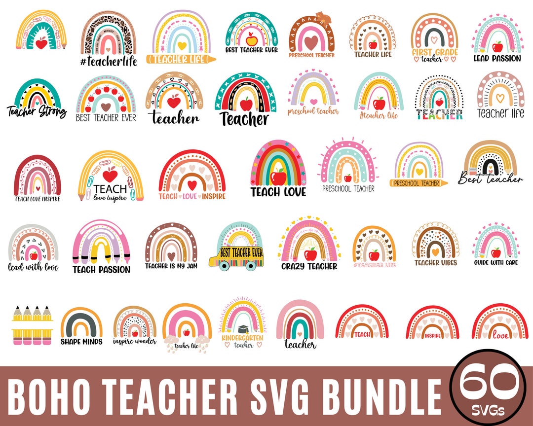 Boho Rainbow Teacher Svg, Teacher Life Svg, Kindergarten Svg, Teacher ...