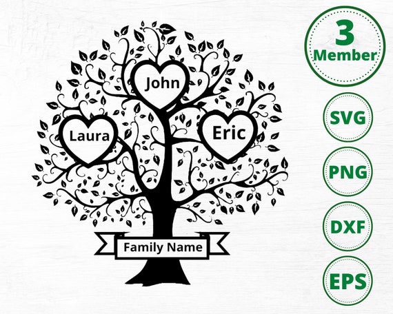Family Tree Svg 3 Members Family Heart Tree Svg Family - Etsy