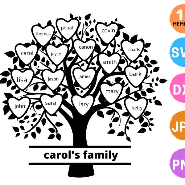 Family Tree 17 Names Svg - Etsy