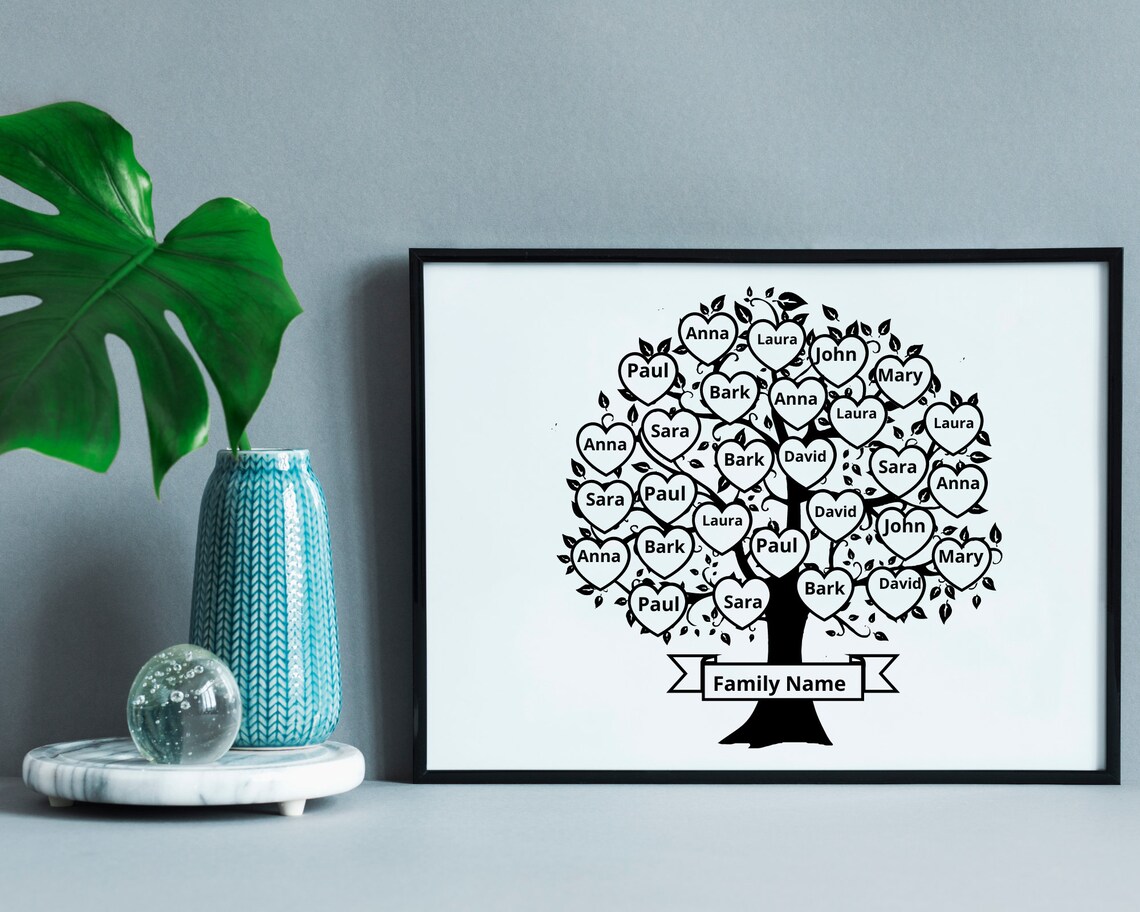 Family Tree Svg 28 Members Tree Split Monogram Family Heart | Etsy