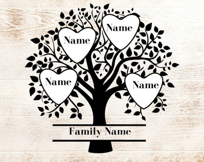 Family Tree 7 Members Svg, Family Heart Tree Svg/png.dxf File, Family ...