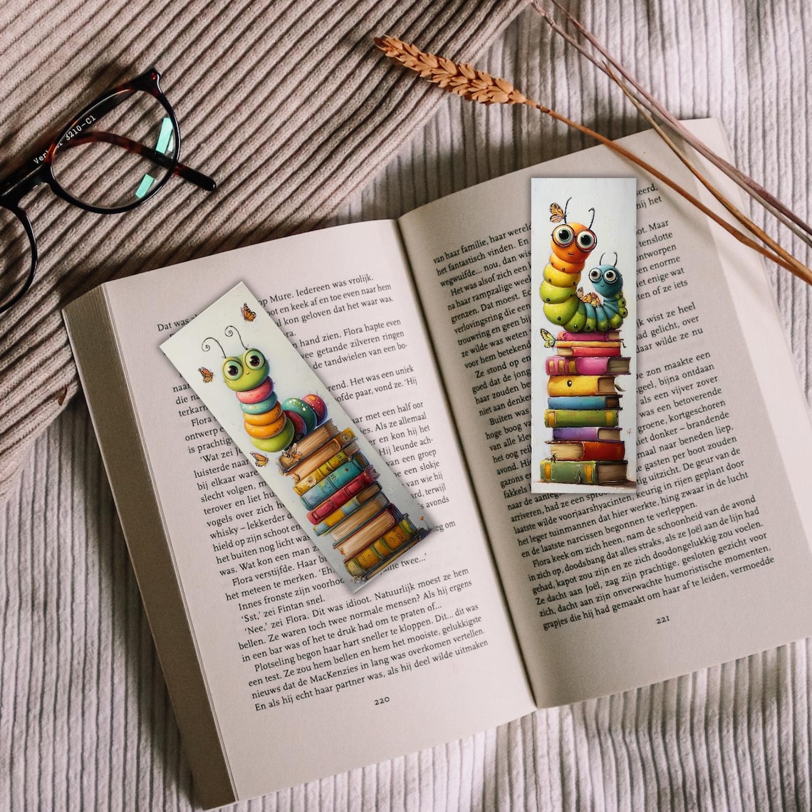 Cute Whimsical Bookworm Bookmarks, Printable Bookmark PNG, Kids Reading ...