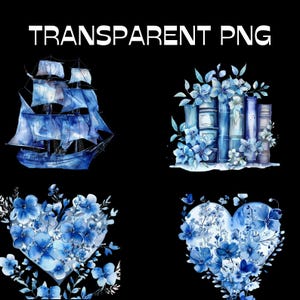 100 Watercolor Blue Clipart Bundle, Blue Floral Clipart, Watercolor ...