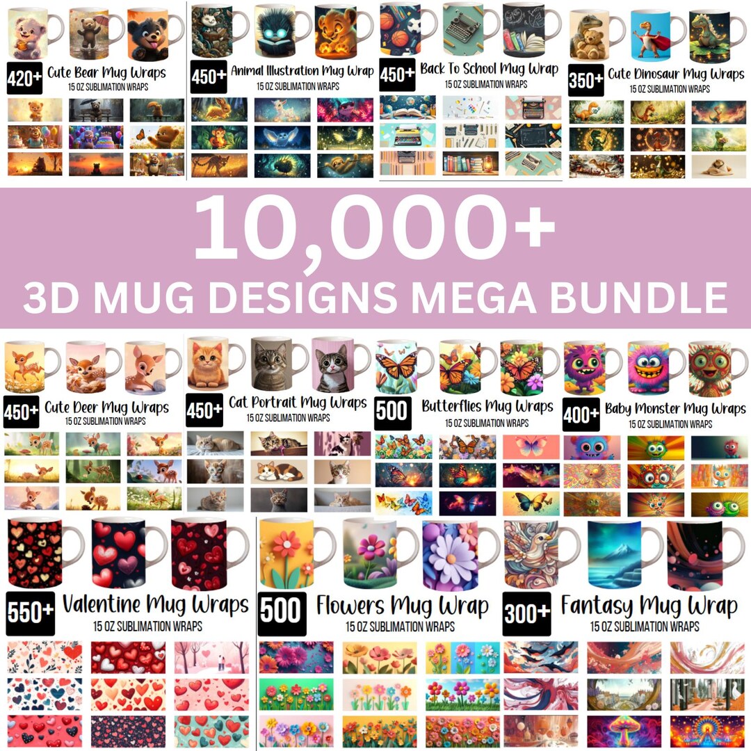 10,000+ 3D Mug Wraps Mega Bundle, Floral, Animal, Geometric, Landmark ...