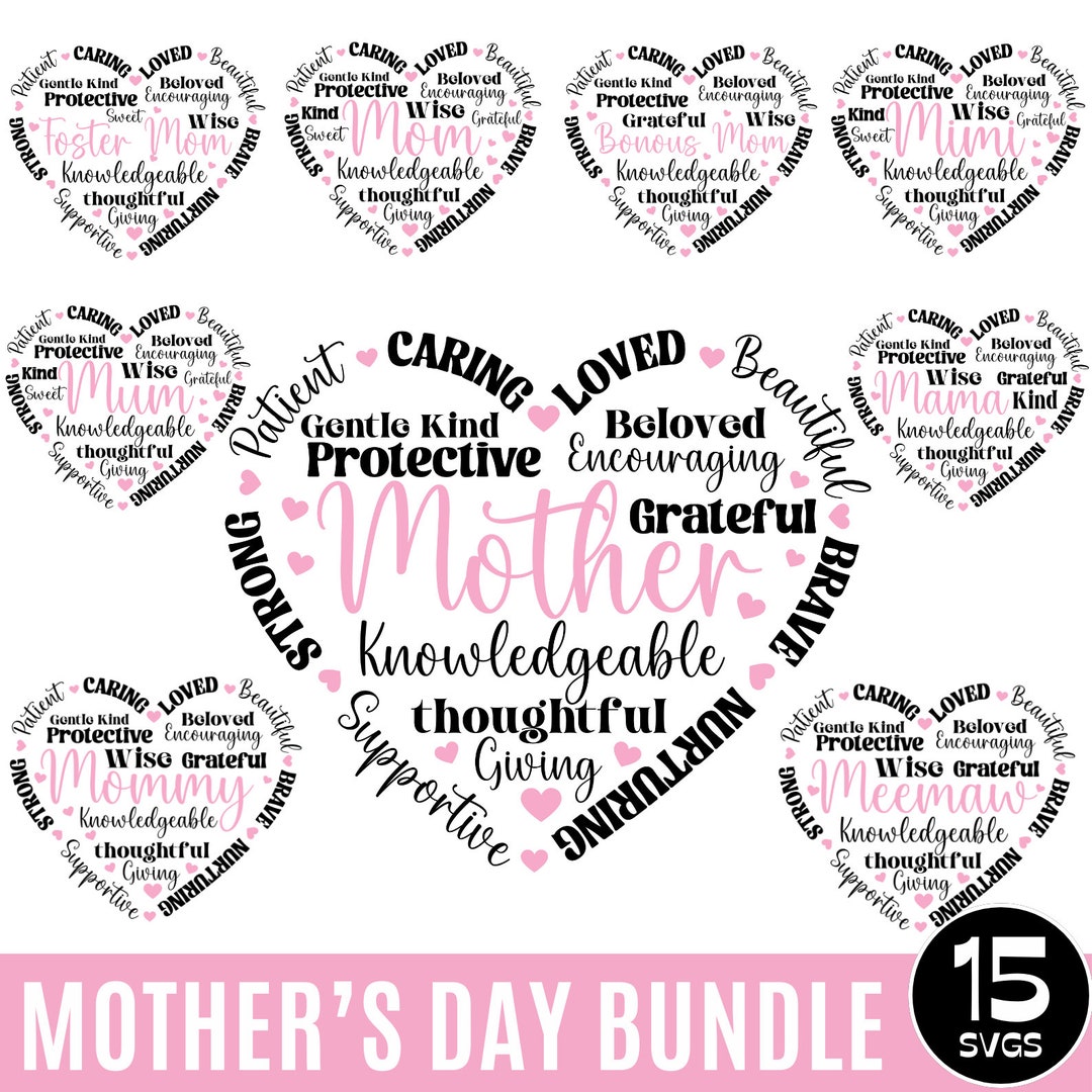 Heart Shape Mom Svg Bundle, Colorful Heart Shape Mother's Day, Mama Svg ...