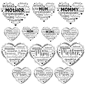 Heart Shape Mom Svg Bundle, Heart Shape Mother's Day, Mama Svg, Heart ...