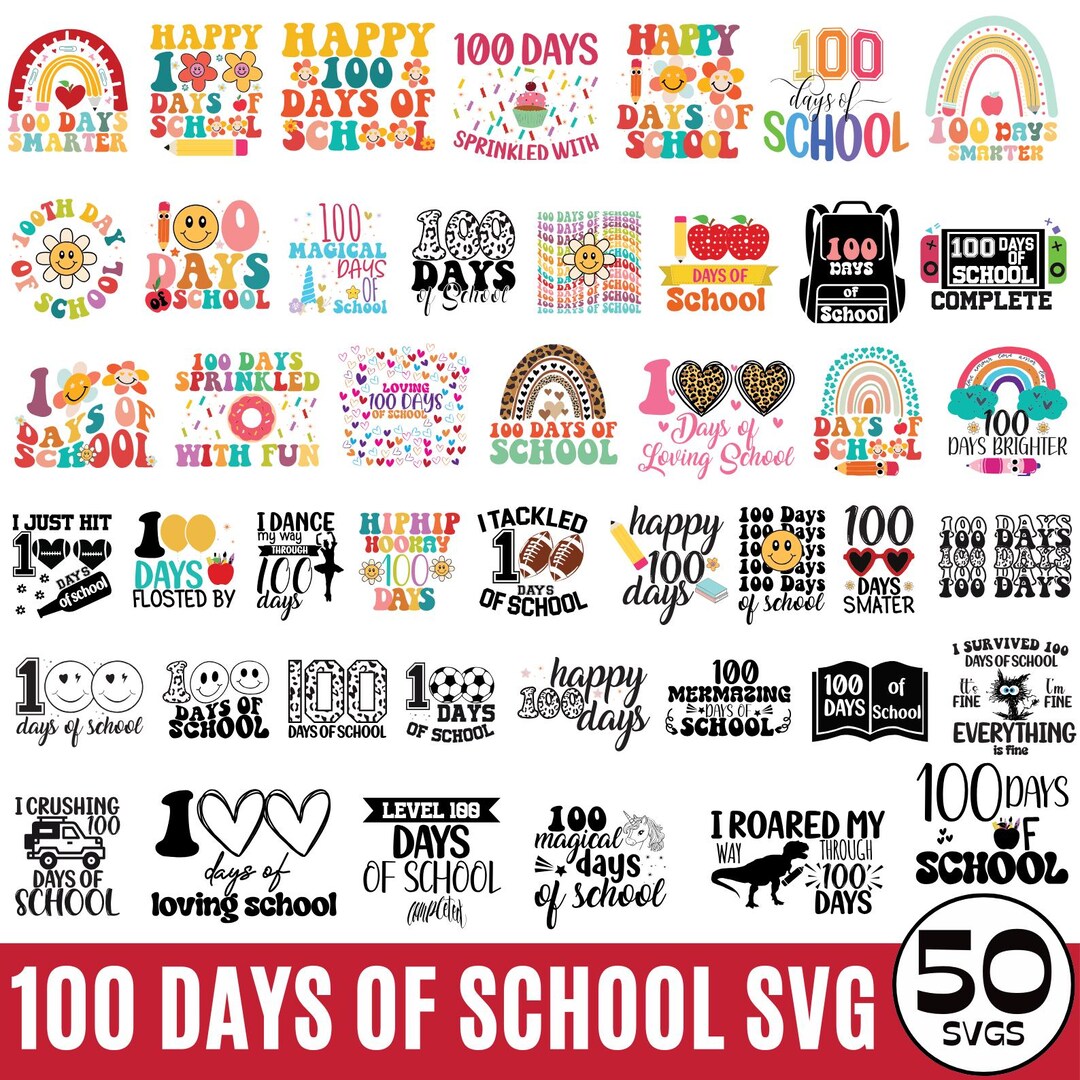 100 Days of School SVG Bundle, Happy 100 Days of School, 100 Days ...