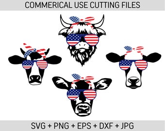 Cow July 4th America Summer Highland Cow Flag Sublimation PNG Digital ...