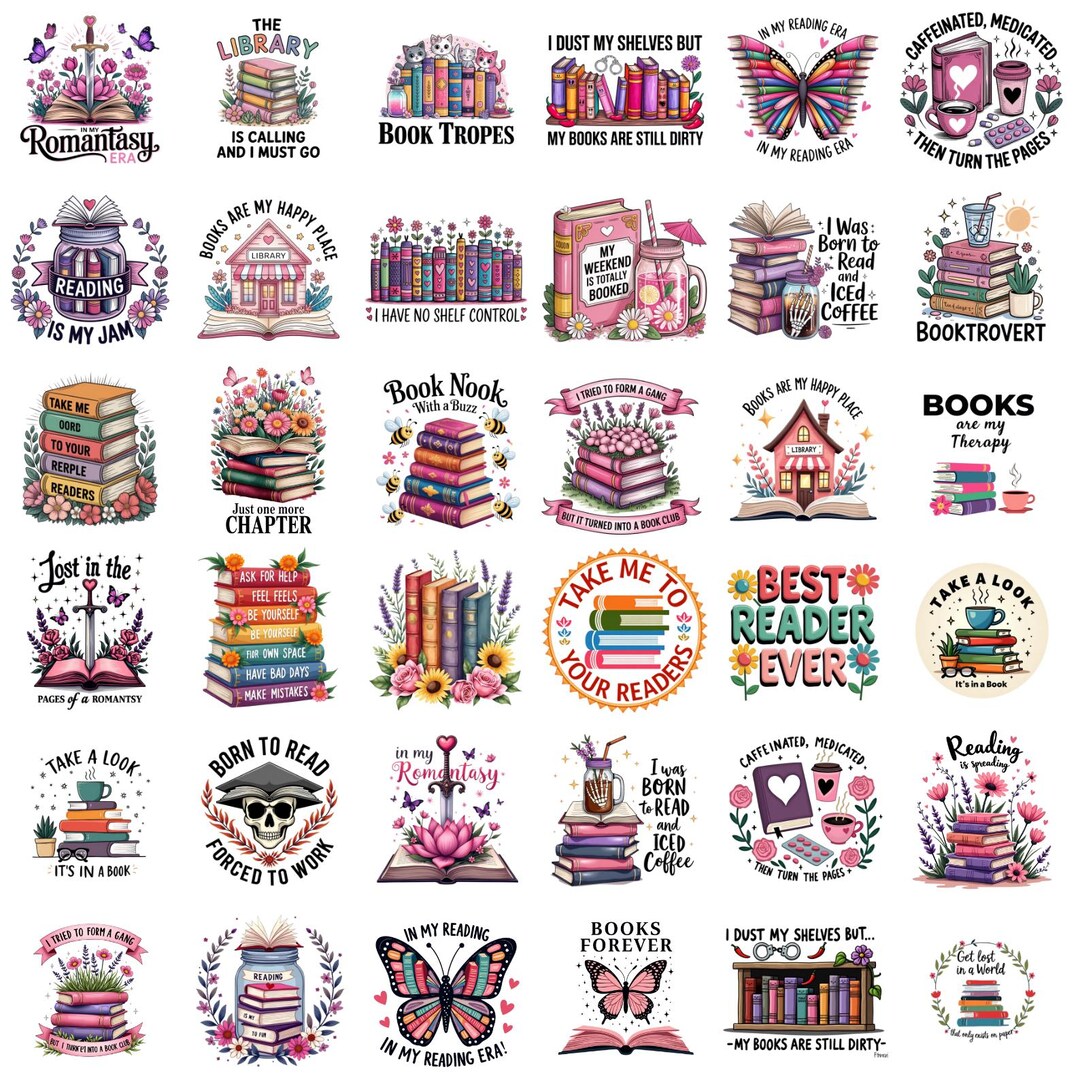 Book Lover Quotes PNG Bundle, Reading Sayings Clipart, Floral Bookish ...