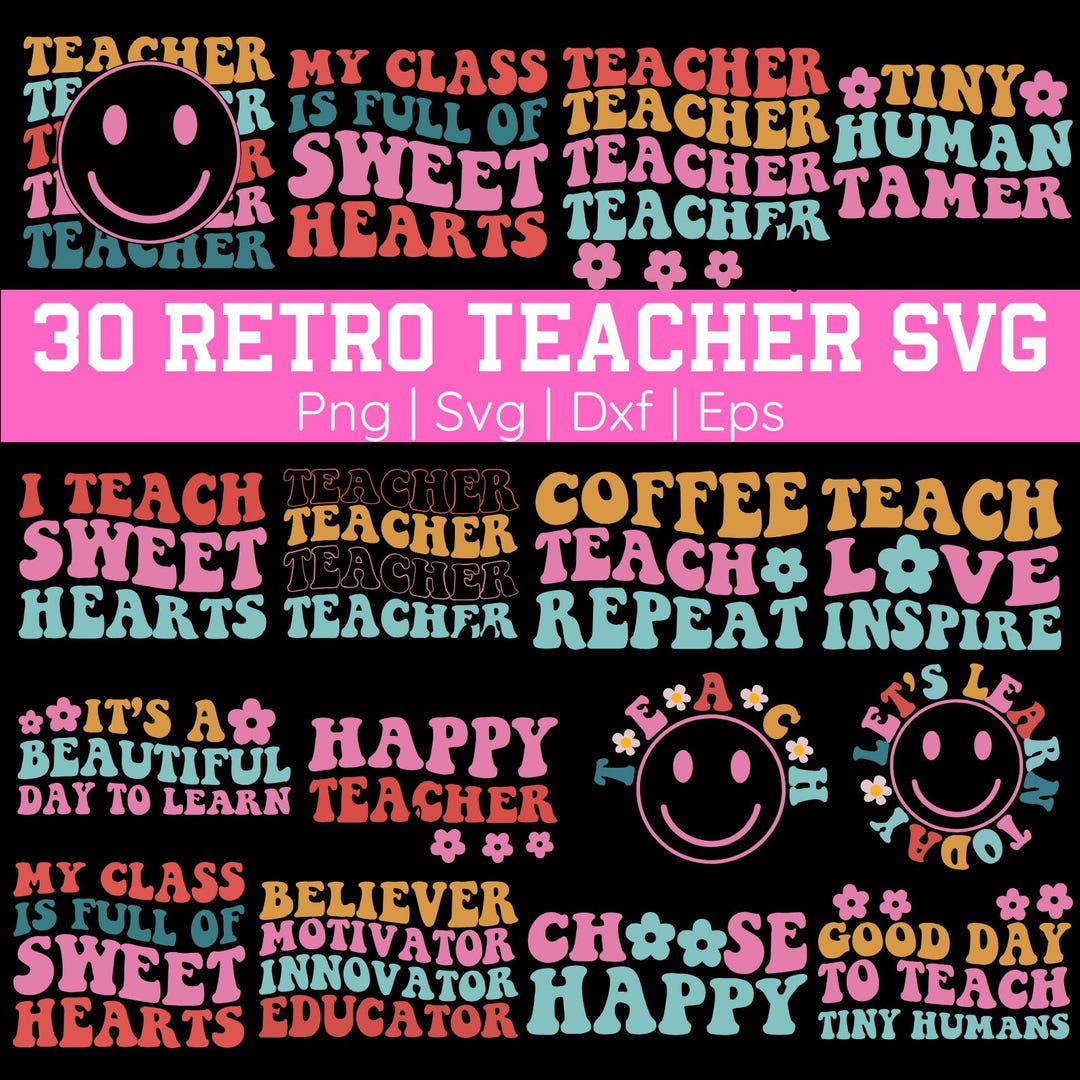 30 Retro Teachers Day Bundle, Retro Back to School Png, Team Grade Png ...