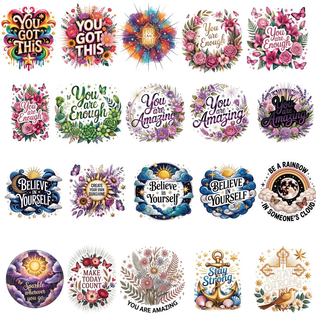 Motivational Quotes Clipart PNG Bundle, Inspirational Floral Wreath ...