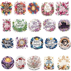 Motivational Quotes Clipart PNG Bundle, Inspirational Floral Wreath ...