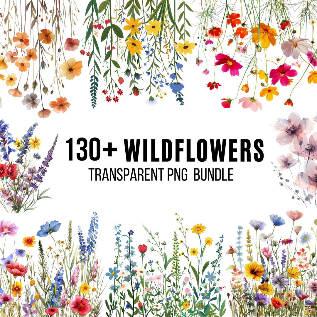 130+ Wildflower Meadow Clipart Bundle, Wildflower PNG, Watercolor ...